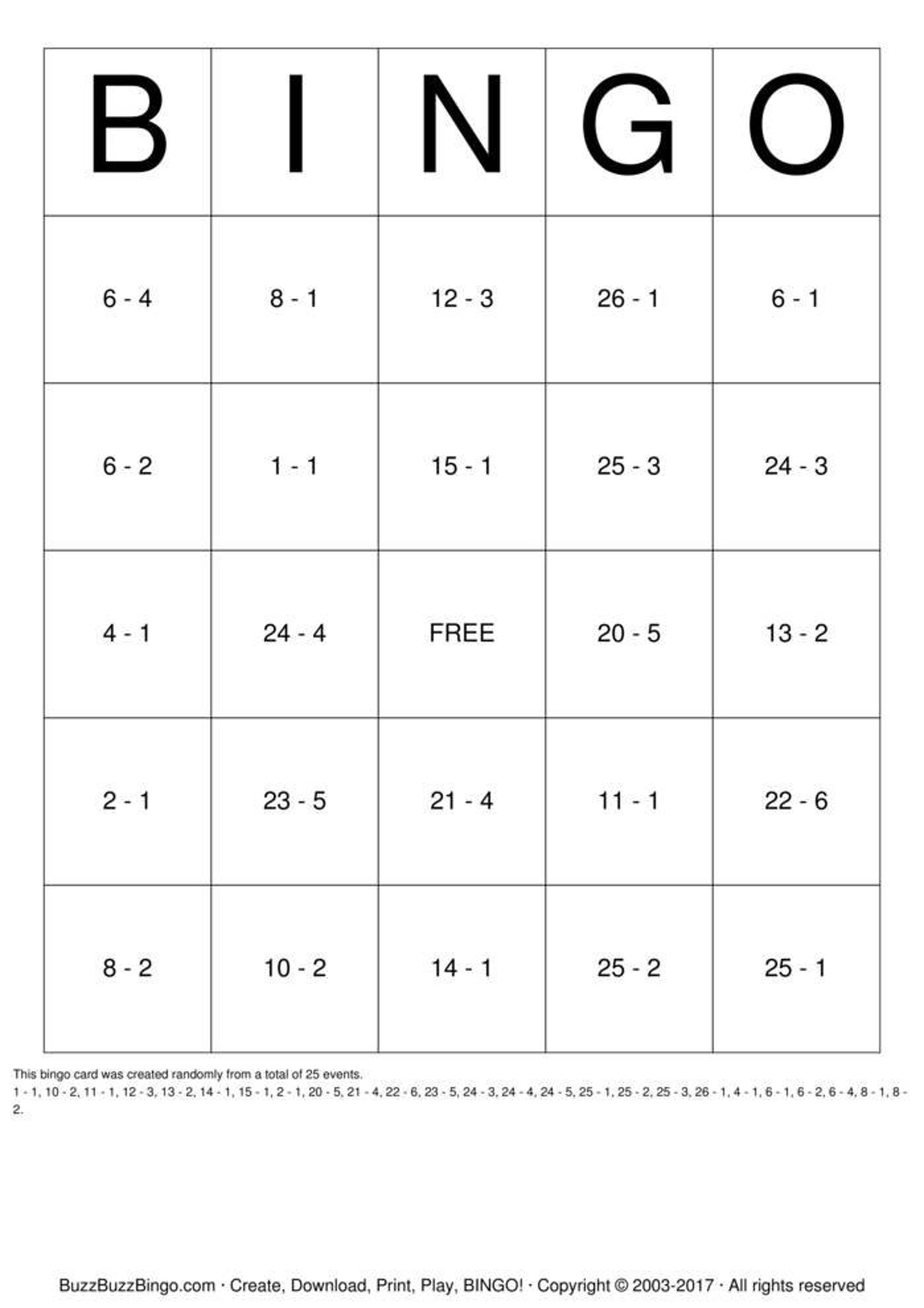 Tarjetas de bingo de resta matemática: 100 páginas para descargar e ...