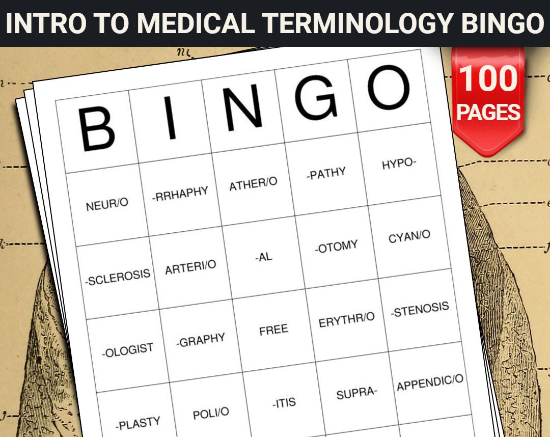 Intro to Medical Terminology Bingo Cards 100 Pages to Download and ...