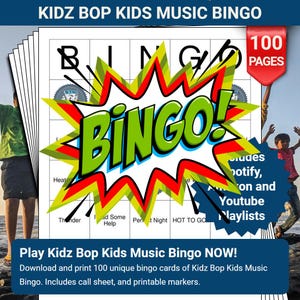 Kidz Bop Kids Music Bingo Cards - 100 Pages to Download and Print - Etsy