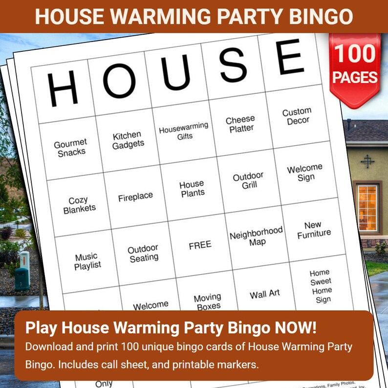 House Warming Party Bingo Cards - 100 Pages to Download and Print - Etsy