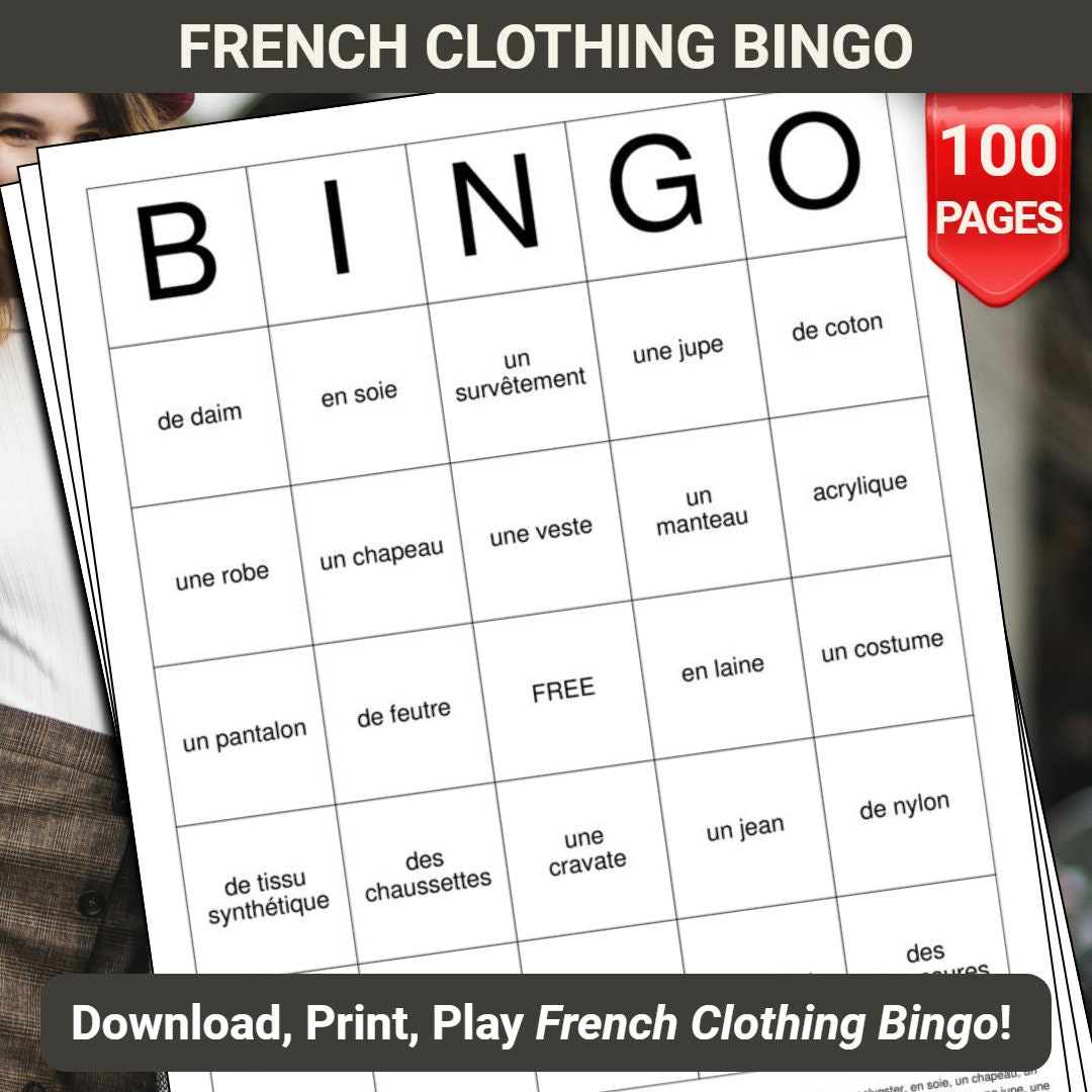 French Clothing Bingo Cards - 100 Pages to Download and Print - Etsy