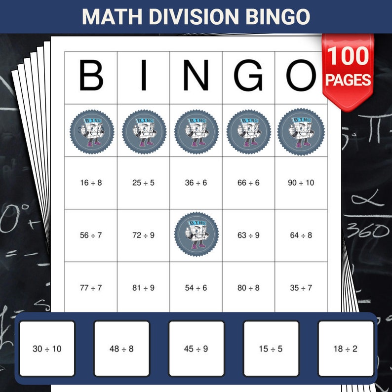 Math Division Bingo Cards - 100 Pages to Download and Print - Etsy
