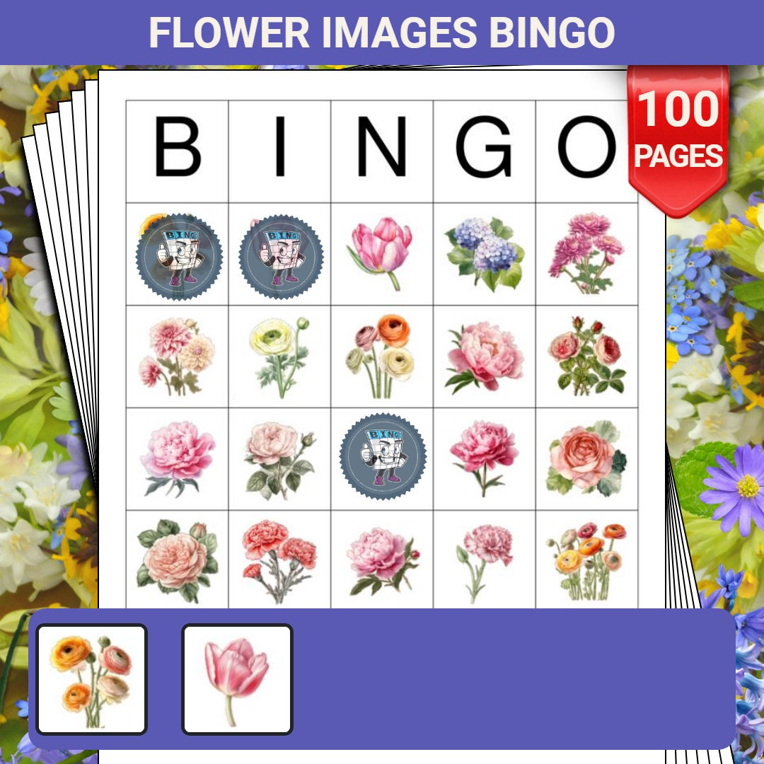 Flower Images Bingo Cards - 100 Pages to Download and Print - Etsy