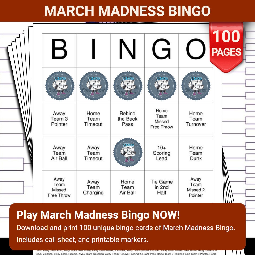 March Madness Bingo Cards 100 Pages to Download and Print - Etsy