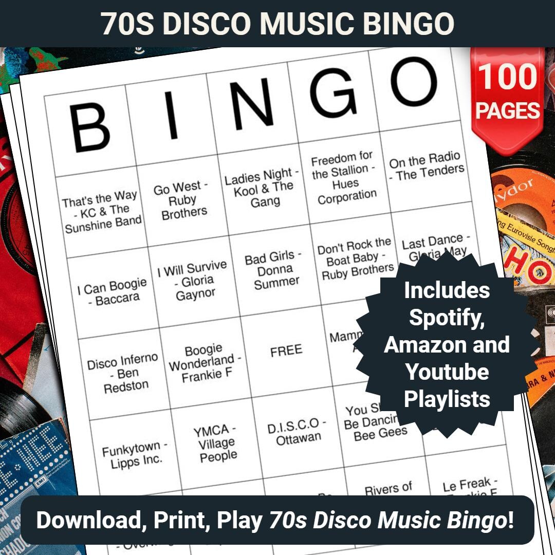 70s Disco Music Bingo Cards - 100 Pages to Download and Print - Etsy