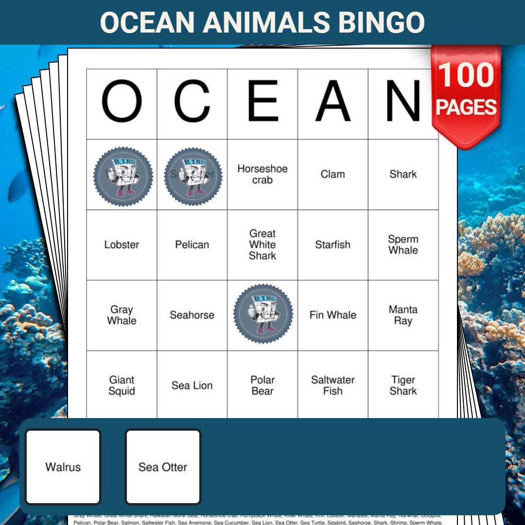 Ocean Animals Bingo Cards - 100 Pages to Download and Print - Etsy