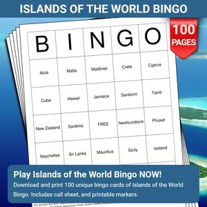 Islands of the World Bingo Cards - 100 Pages to Download and Print - Etsy