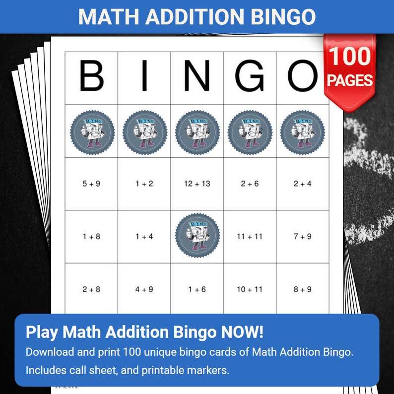 Math Addition Bingo Cards 100 Pages to Download and Print - Etsy