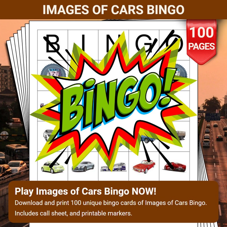 Images of Cars Bingo Cards - 100 Pages to Download and Print - Etsy