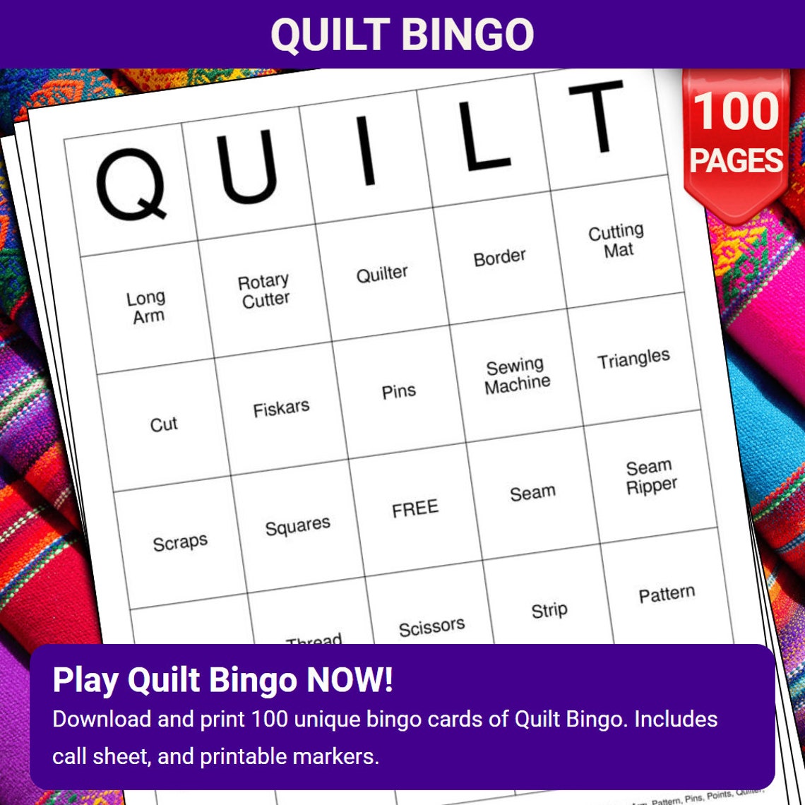 Quilt Bingo Cards - 100 Pages to Download and Print - Etsy