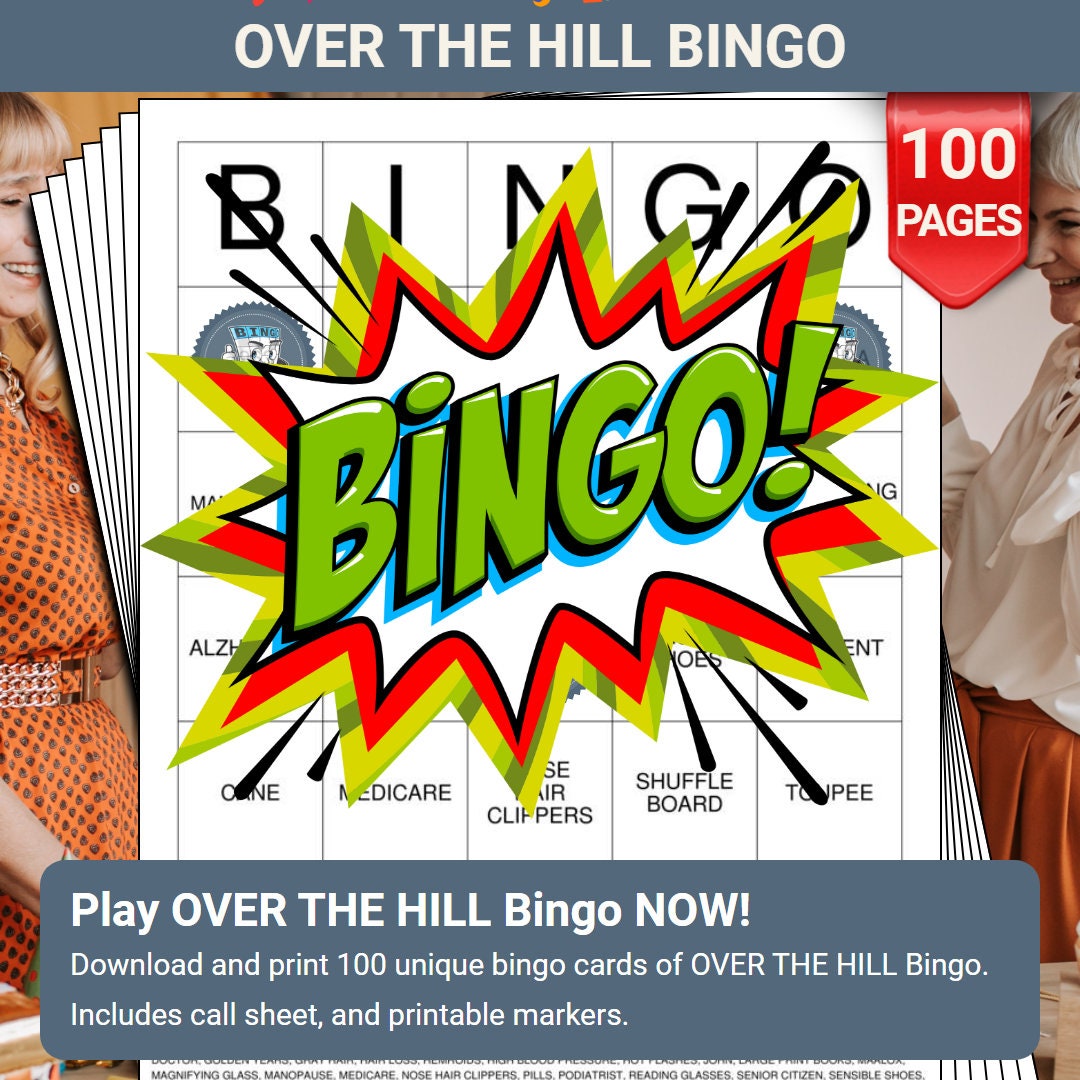 OVER THE HILL Bingo Cards 100 Pages to Download and Print - Etsy