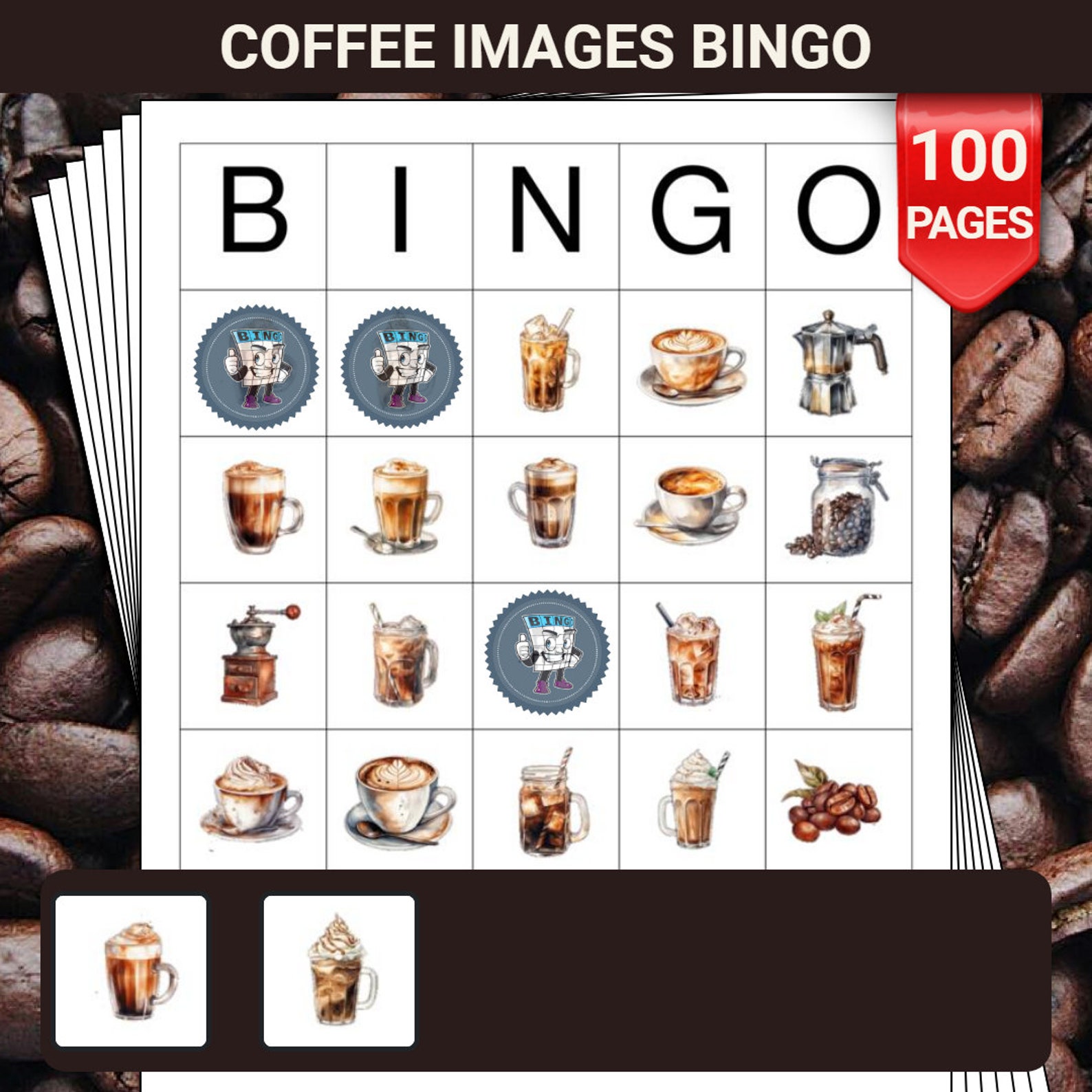 Coffee Images Bingo Cards - 100 Pages to Download and Print - Etsy