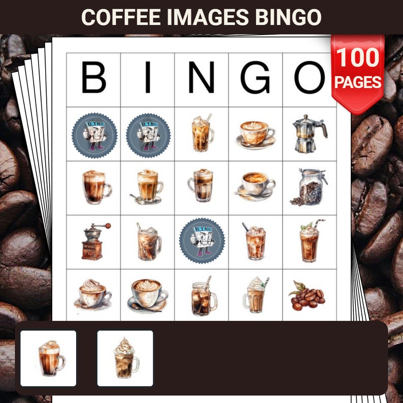 Coffee Images Bingo Cards - 100 Pages to Download and Print - Etsy