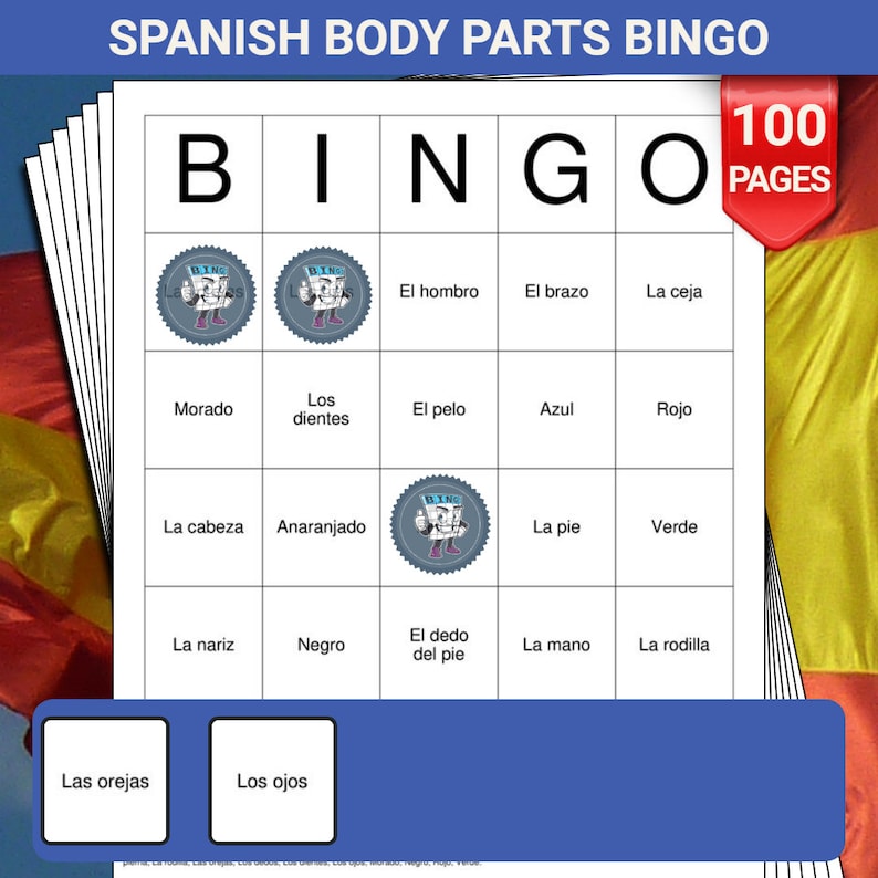Spanish Body Parts Bingo Cards - 100 Pages to Download and Print - Etsy
