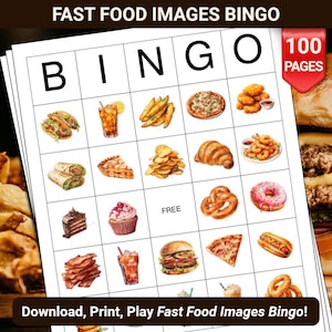Fast Food Images Bingo Cards - 100 Pages to Download and Print - Etsy