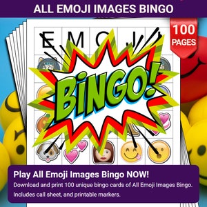 All Emoji Images Bingo Cards - 100 Pages to Download and Print - Etsy