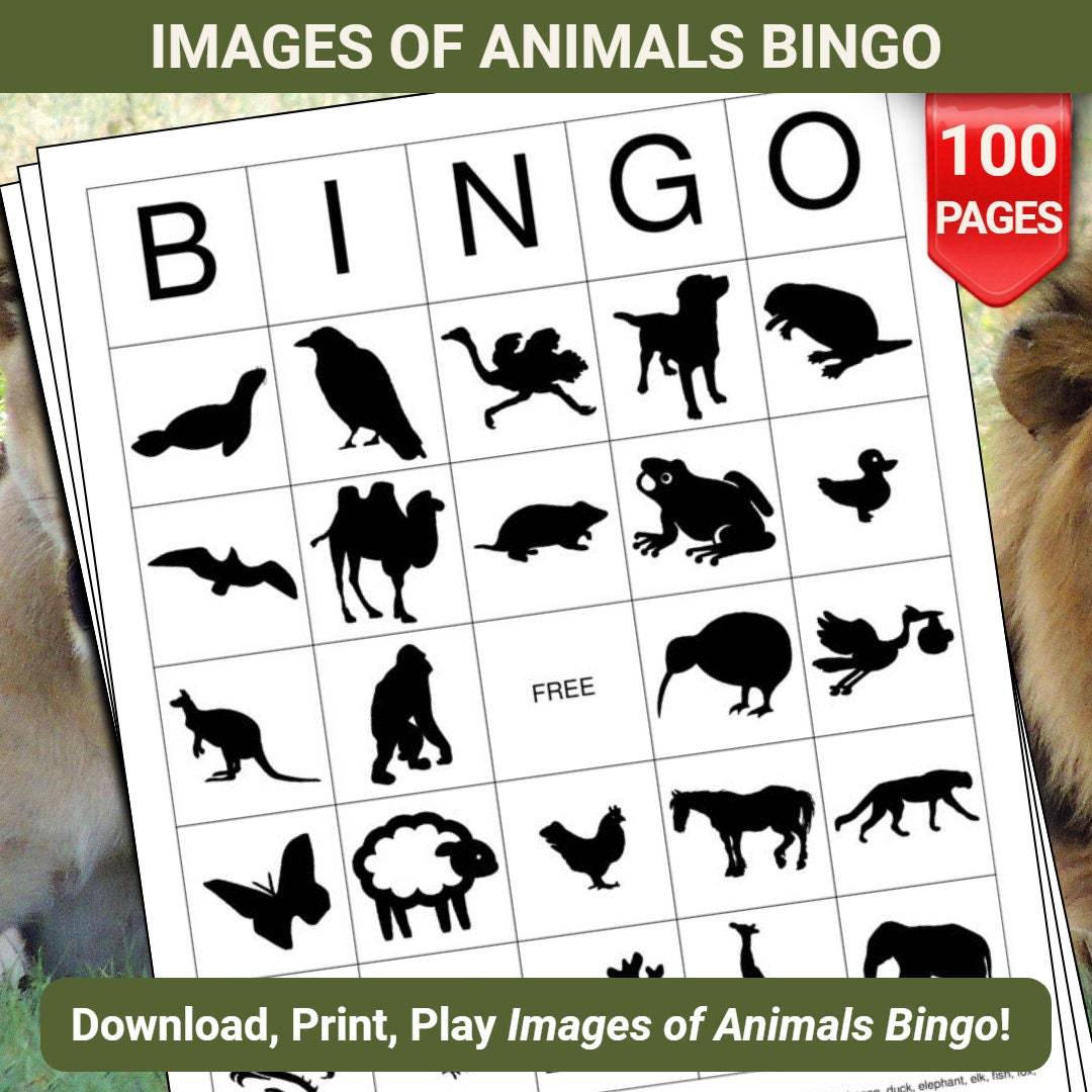 Images of Animals Bingo Cards - 100 Pages to Download and Print - Etsy
