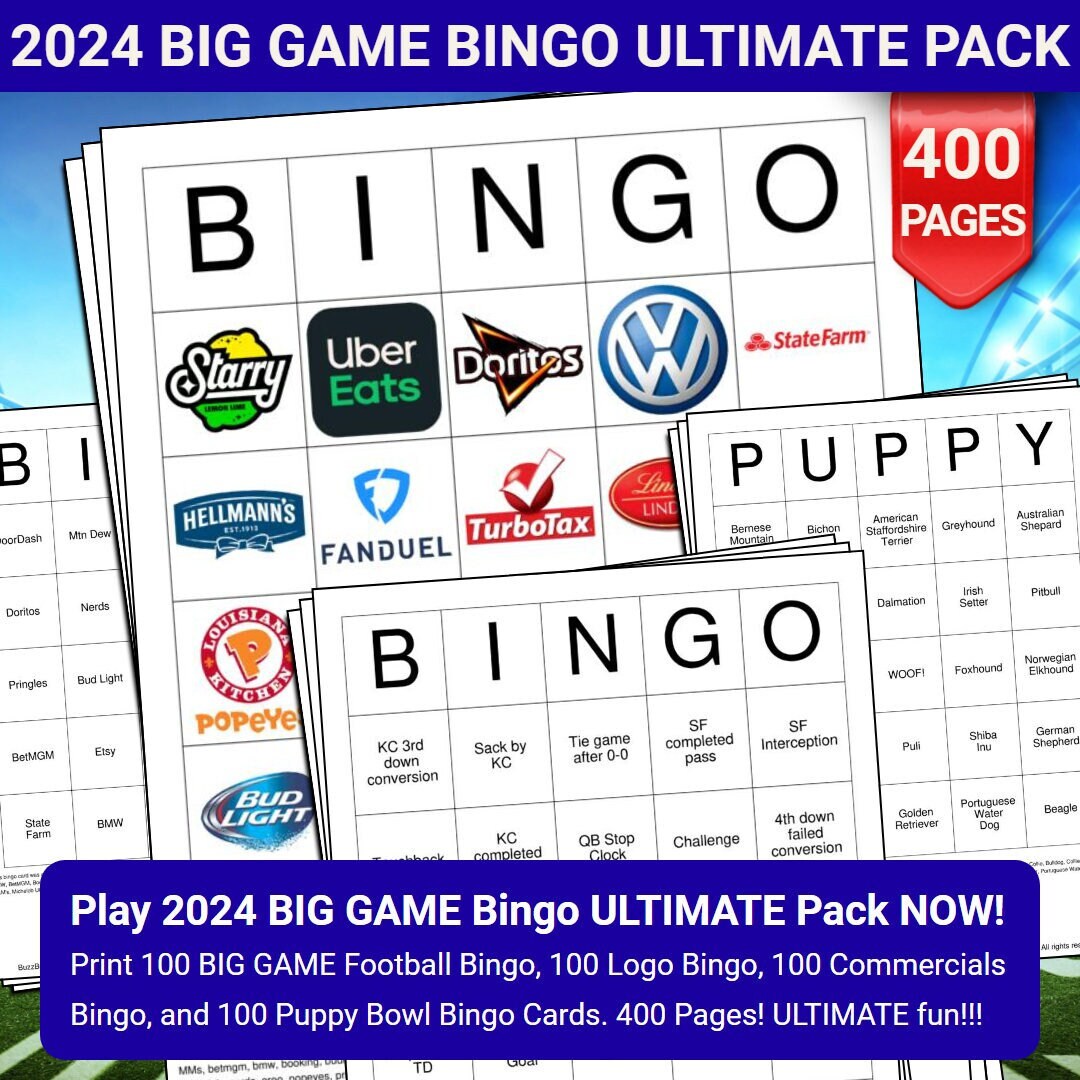 2024 ULTIMATE BIG GAME Bingo Printable Party Pack 400 Pages for Your ...
