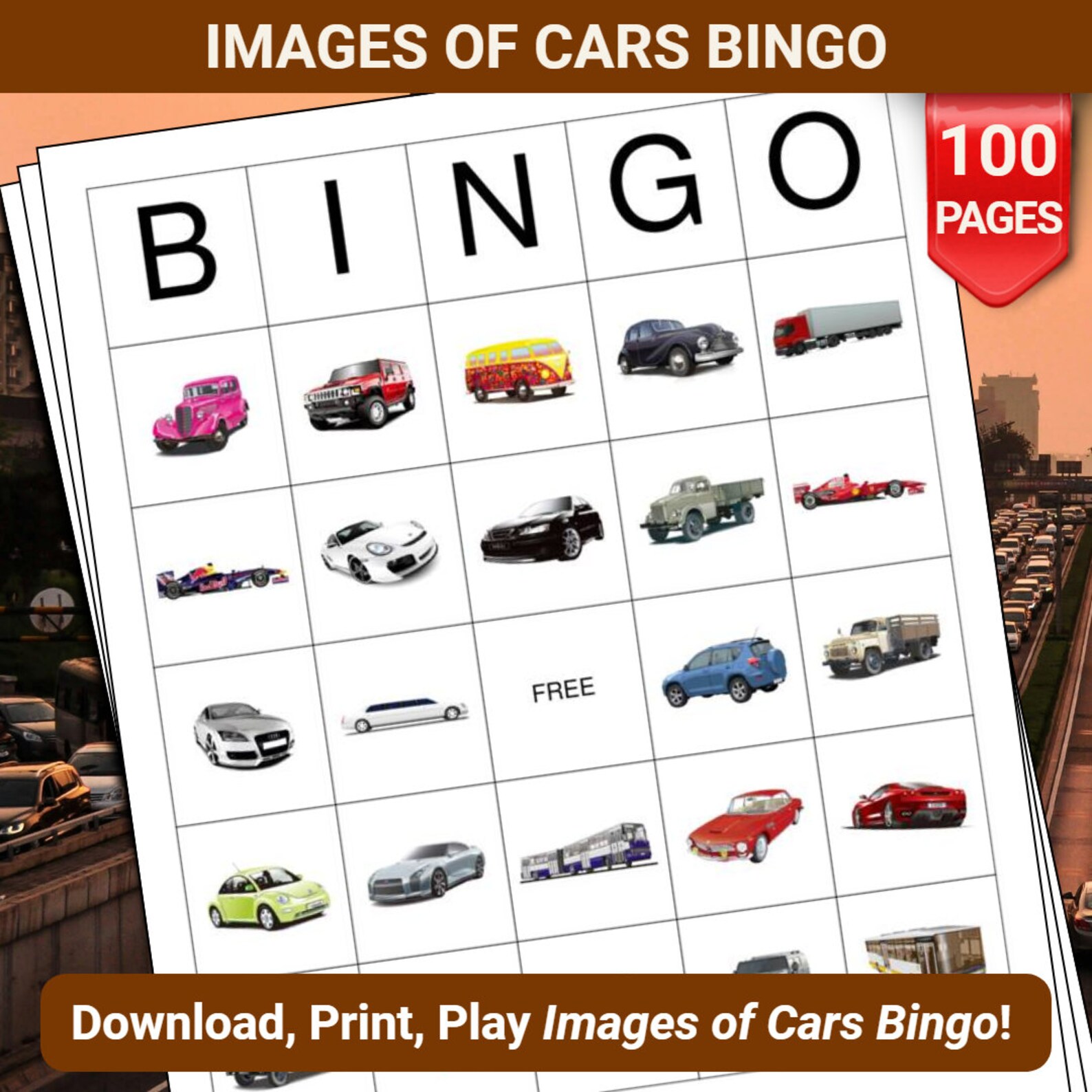 Images of Cars Bingo Cards - 100 Pages to Download and Print - Etsy