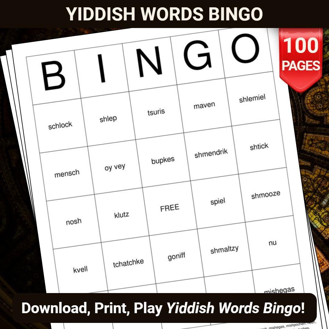 Yiddish Words Bingo Cards - 100 Pages to Download and Print - Etsy