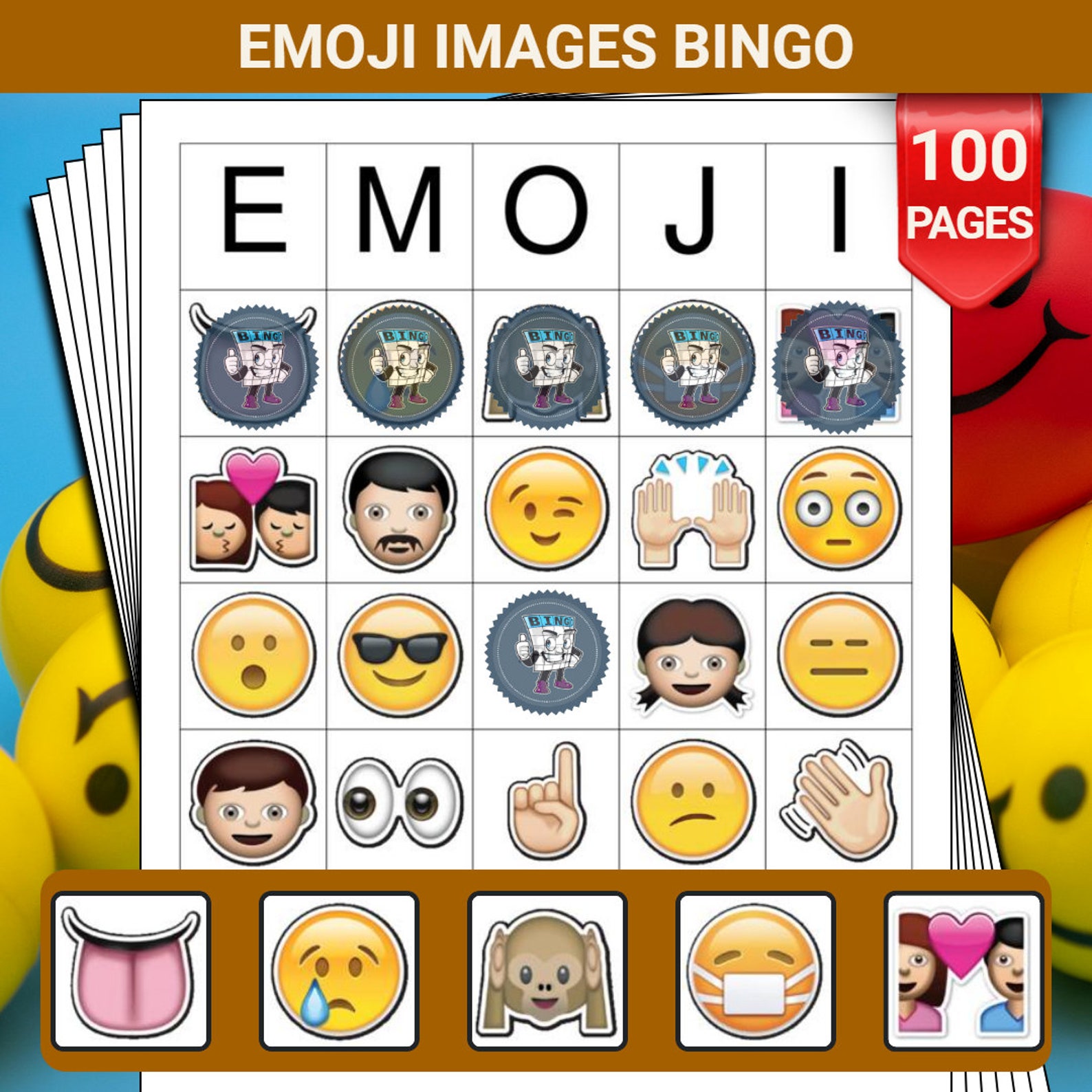 Emoji Images Bingo Cards - 100 Pages to Download and Print - Etsy