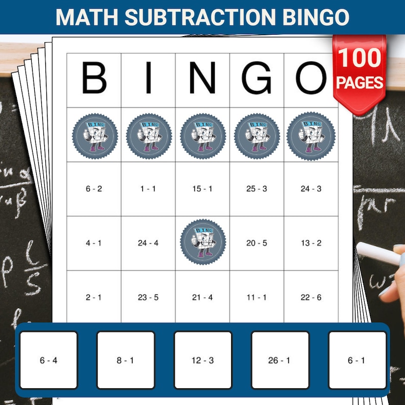Math Subtraction Bingo Cards - 100 Pages to Download and Print - Etsy