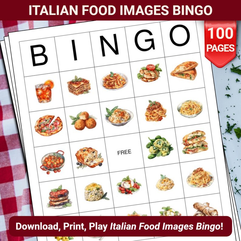 Italian Food Images Bingo Cards - 100 Pages to Download and Print - Etsy