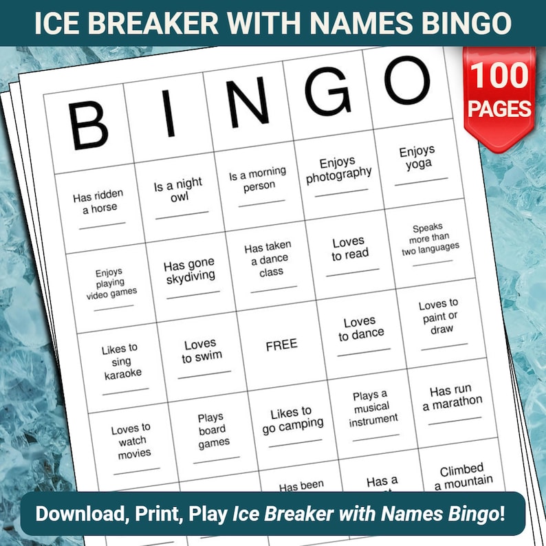 Ice Breaker With Names Bingo Cards - 100 Pages to Download and Print - Etsy