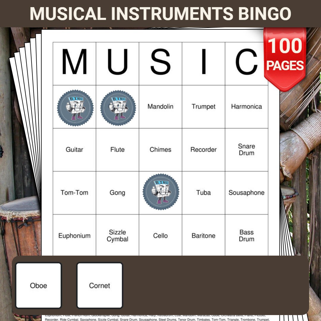 Musical Instruments Bingo Cards - 100 Pages to Download and Print - Etsy