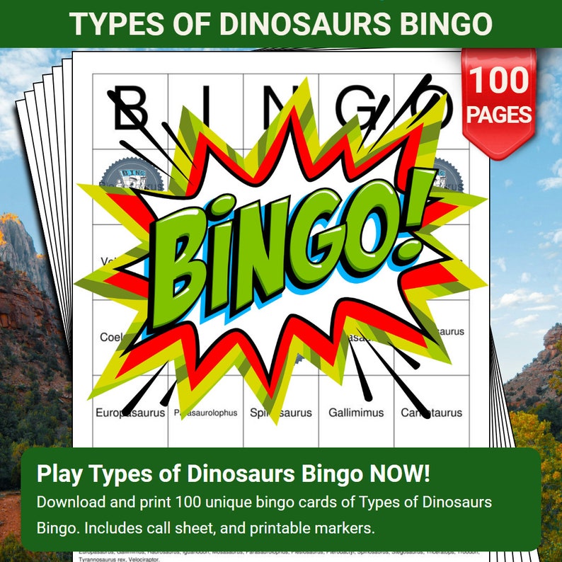 Types of Dinosaurs Bingo Cards - 100 Pages to Download and Print - Etsy