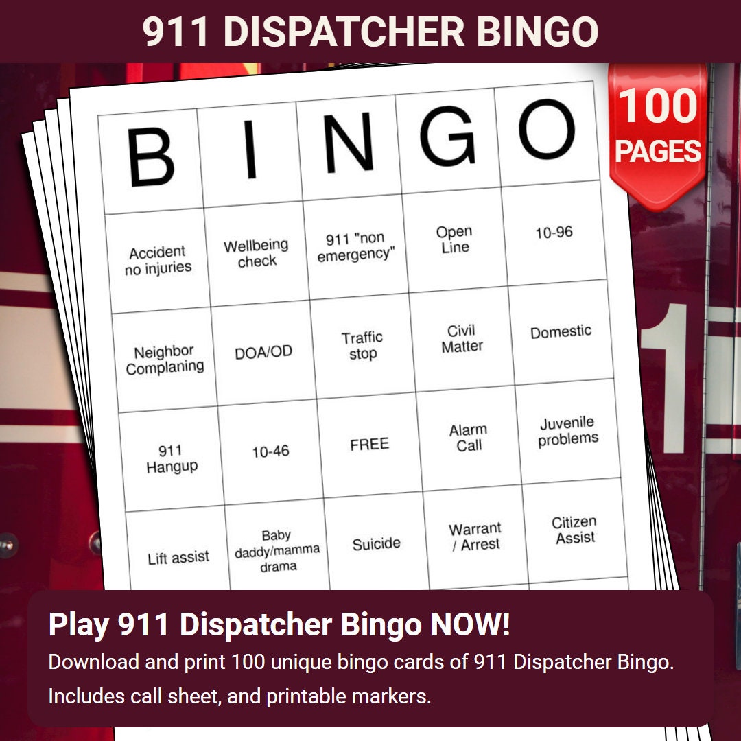 911 Dispatcher Bingo Cards - 100 Pages to Download and Print - Etsy