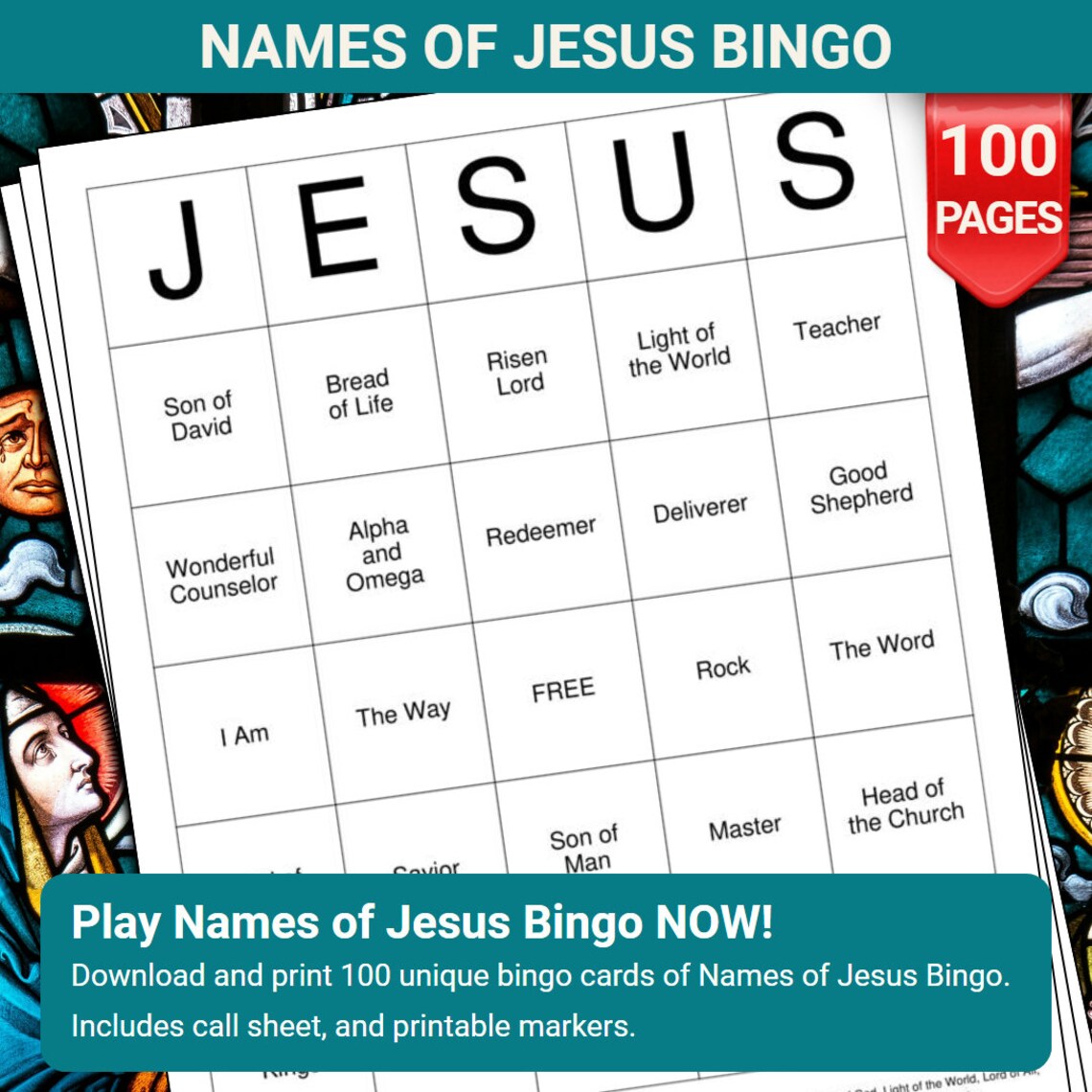Names of Jesus Bingo Cards - 100 Pages to Download and Print - Etsy
