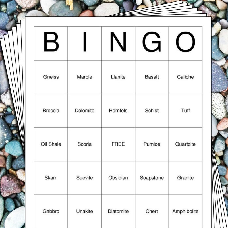 Types of Rocks Bingo Cards - 100 Pages to Download and Print - Etsy