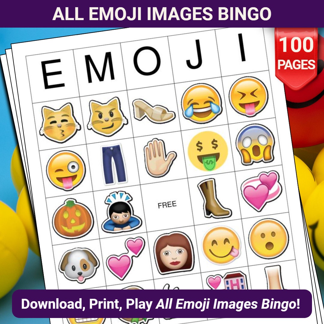 All Emoji Images Bingo Cards - 100 Pages to Download and Print - Etsy