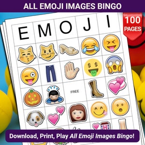 All Emoji Images Bingo Cards - 100 Pages to Download and Print - Etsy