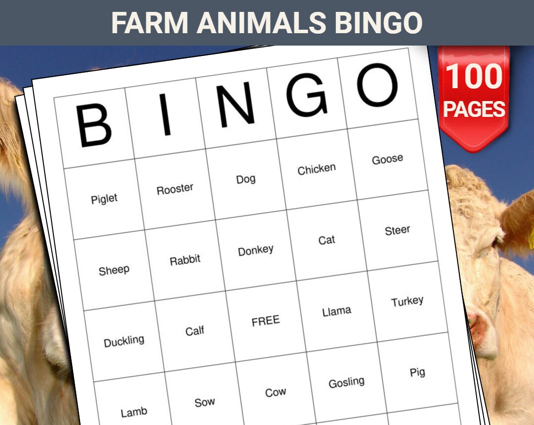 Farm Animals Bingo Cards 100 Pages to Download and Print - Etsy