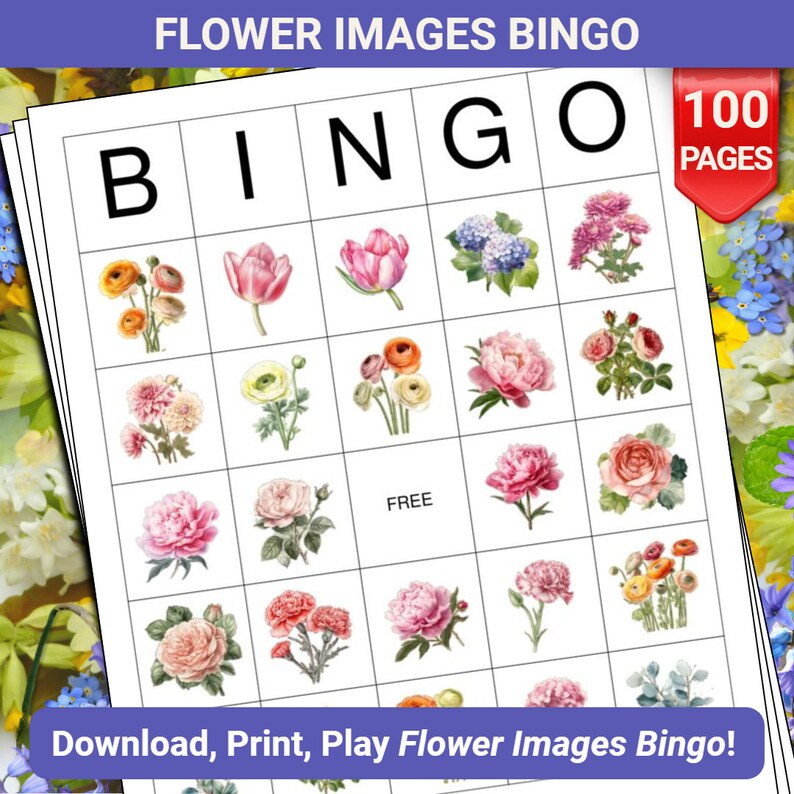 Flower Images Bingo Cards - 100 Pages to Download and Print - Etsy