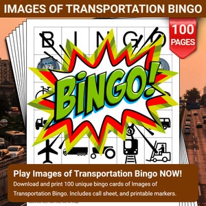 Images of Transportation Bingo Cards - 100 Pages to Download and Print ...