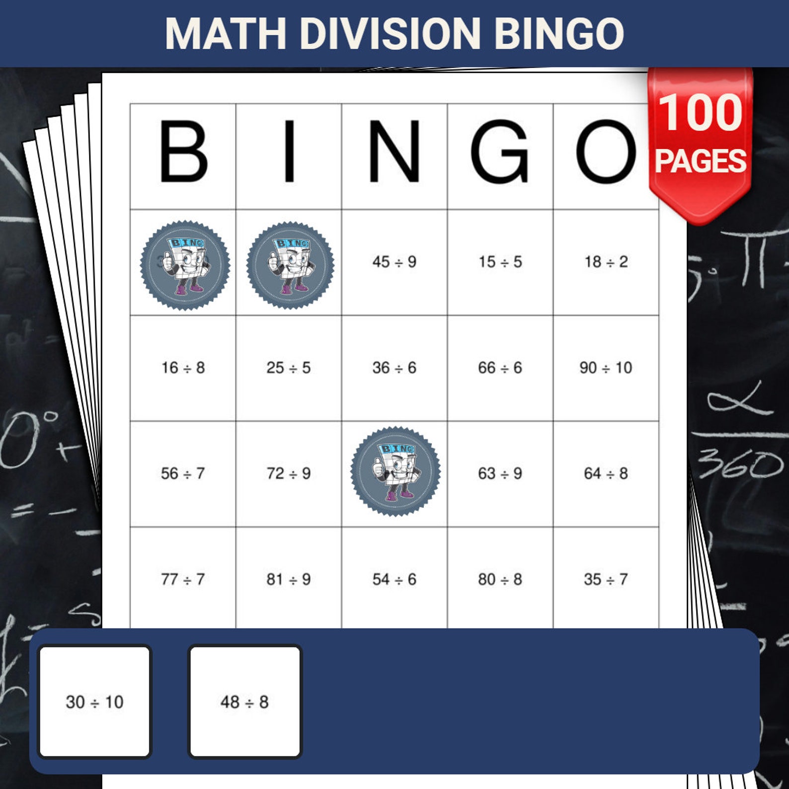 Math Division Bingo Cards - 100 Pages to Download and Print - Etsy