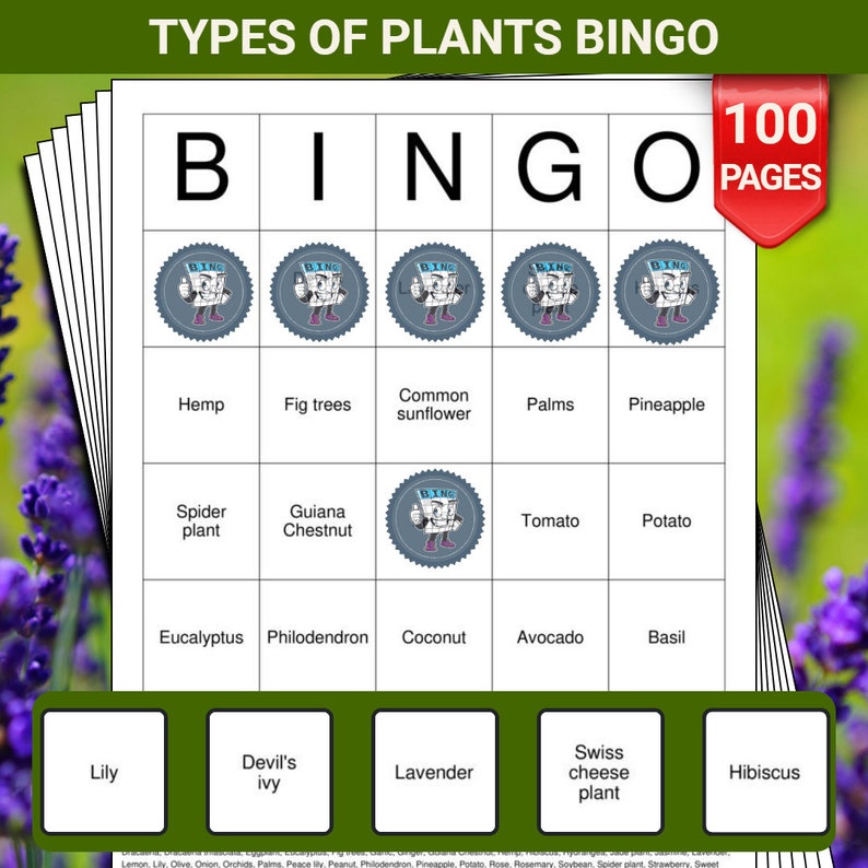 Types of Plants Bingo Cards - 100 Pages to Download and Print - Etsy