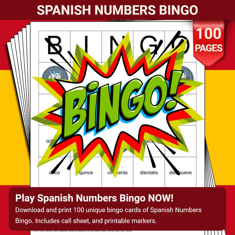 Spanish Numbers Bingo Cards - 100 Pages to Download and Print - Etsy Canada