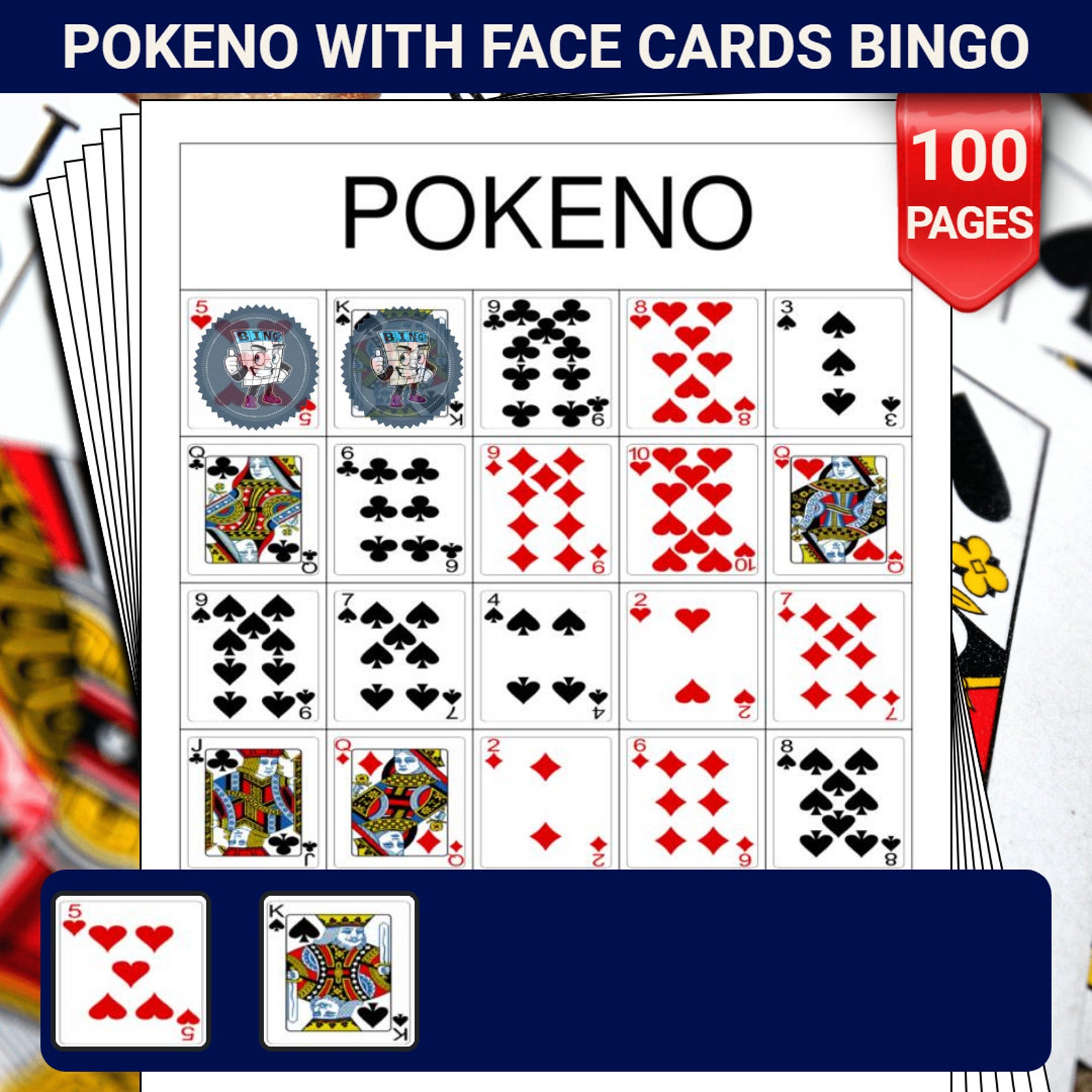 Pokeno With Face Cards Bingo Cards - 100 Pages to Download and Print - Etsy