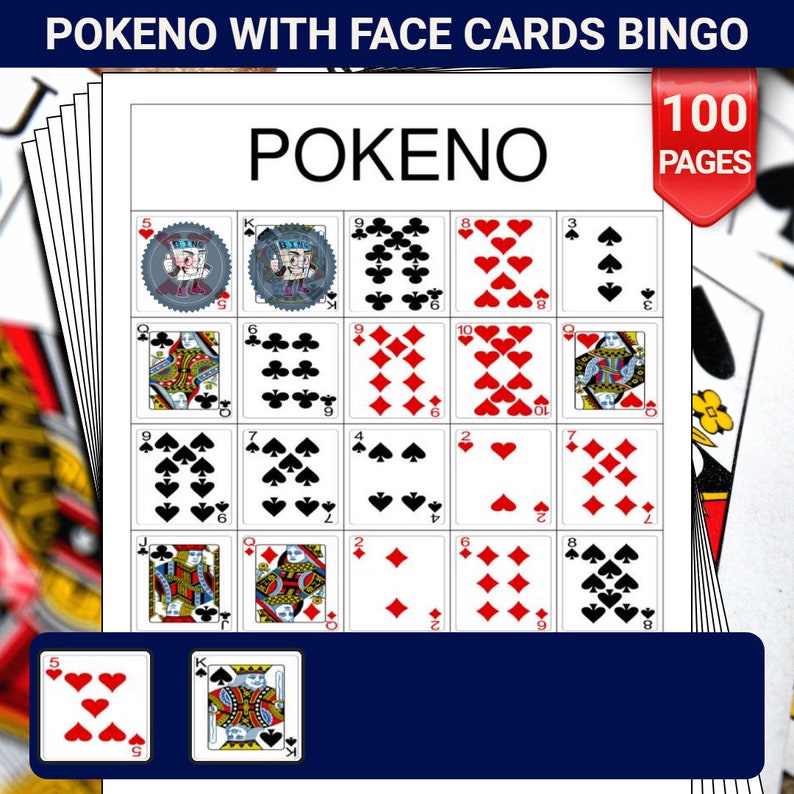Pokeno With Face Cards Bingo Cards - 100 Pages to Download and Print - Etsy