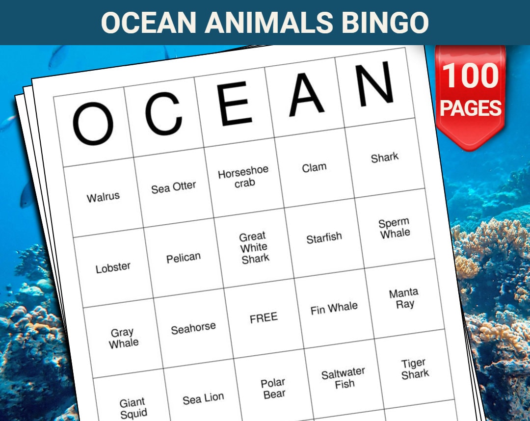 Ocean Animals Bingo Cards 100 Pages to Download and Print - Etsy