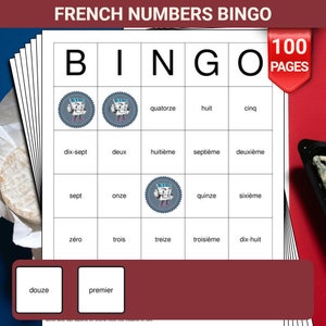 French Numbers Bingo Cards - 100 Pages to Download and Print - Etsy