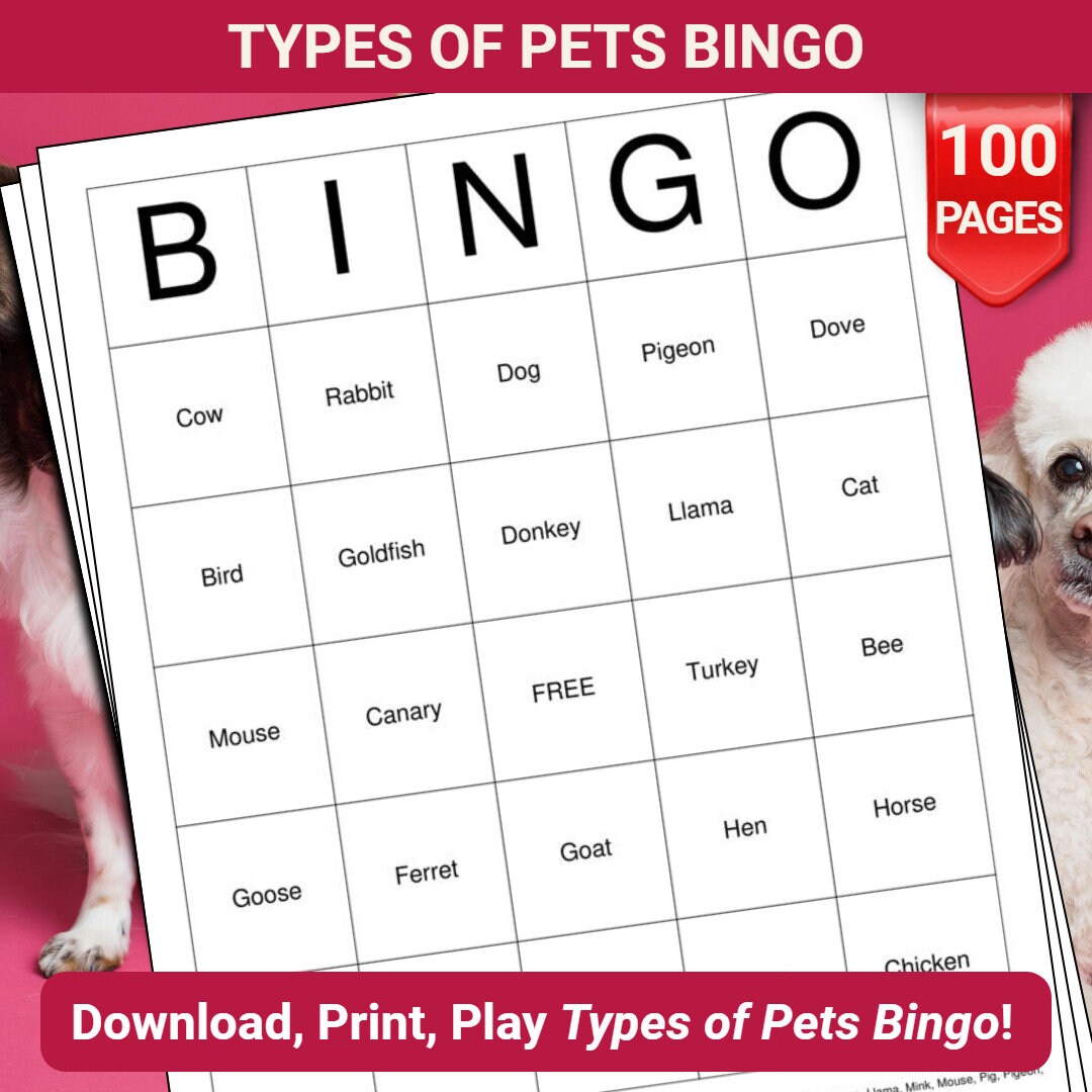 Types of Pets Bingo Cards - 100 Pages to Download and Print - Etsy