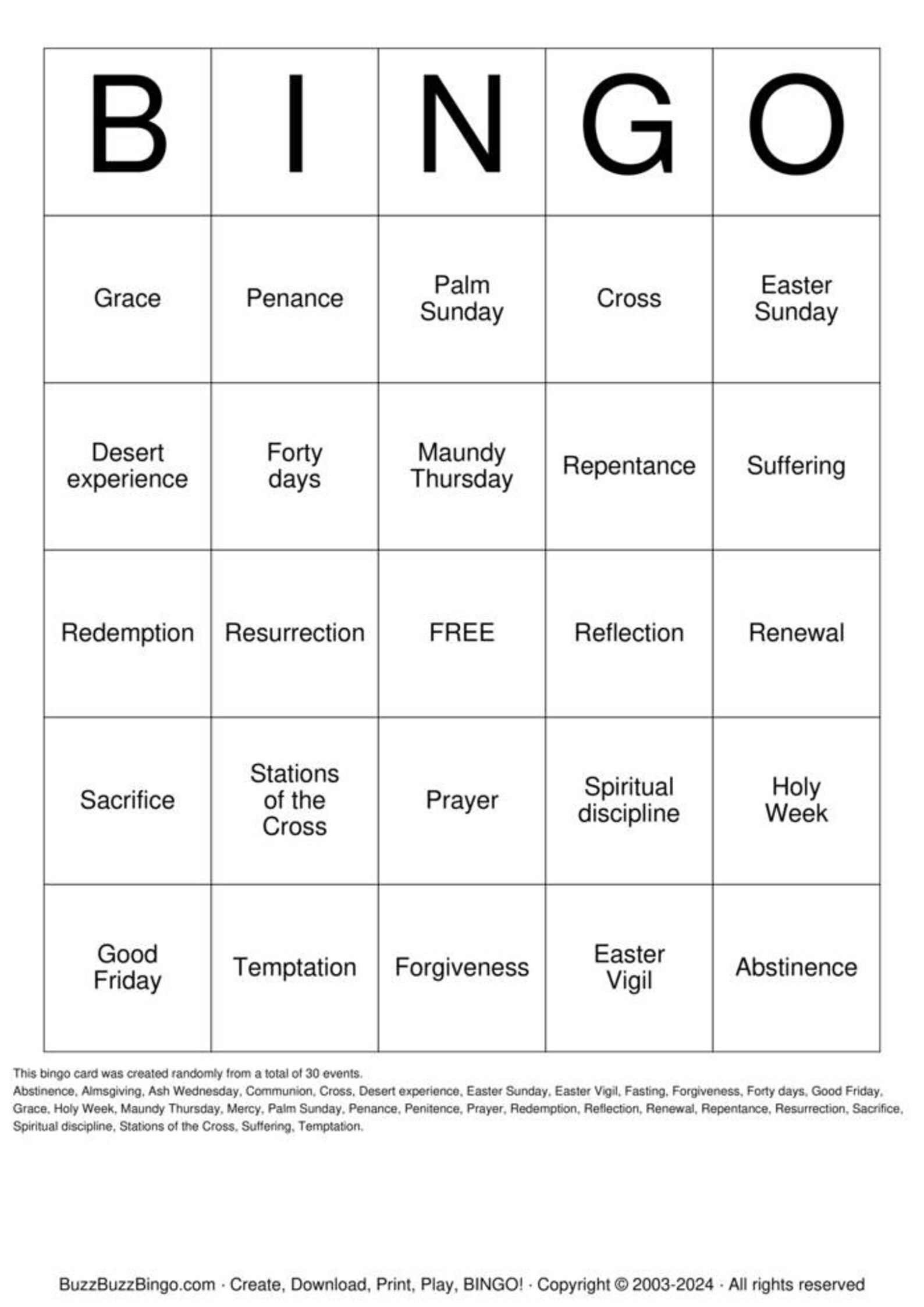 Lent Bingo Cards - 100 Pages to Download and Print - Etsy