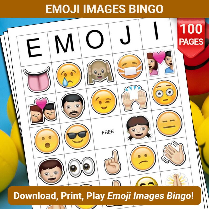 Emoji Images Bingo Cards - 100 Pages to Download and Print - Etsy