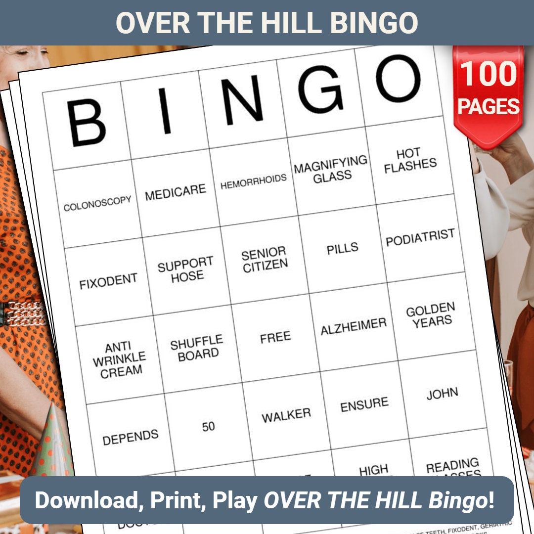 OVER THE HILL Bingo Cards - 100 Pages to Download and Print - Etsy