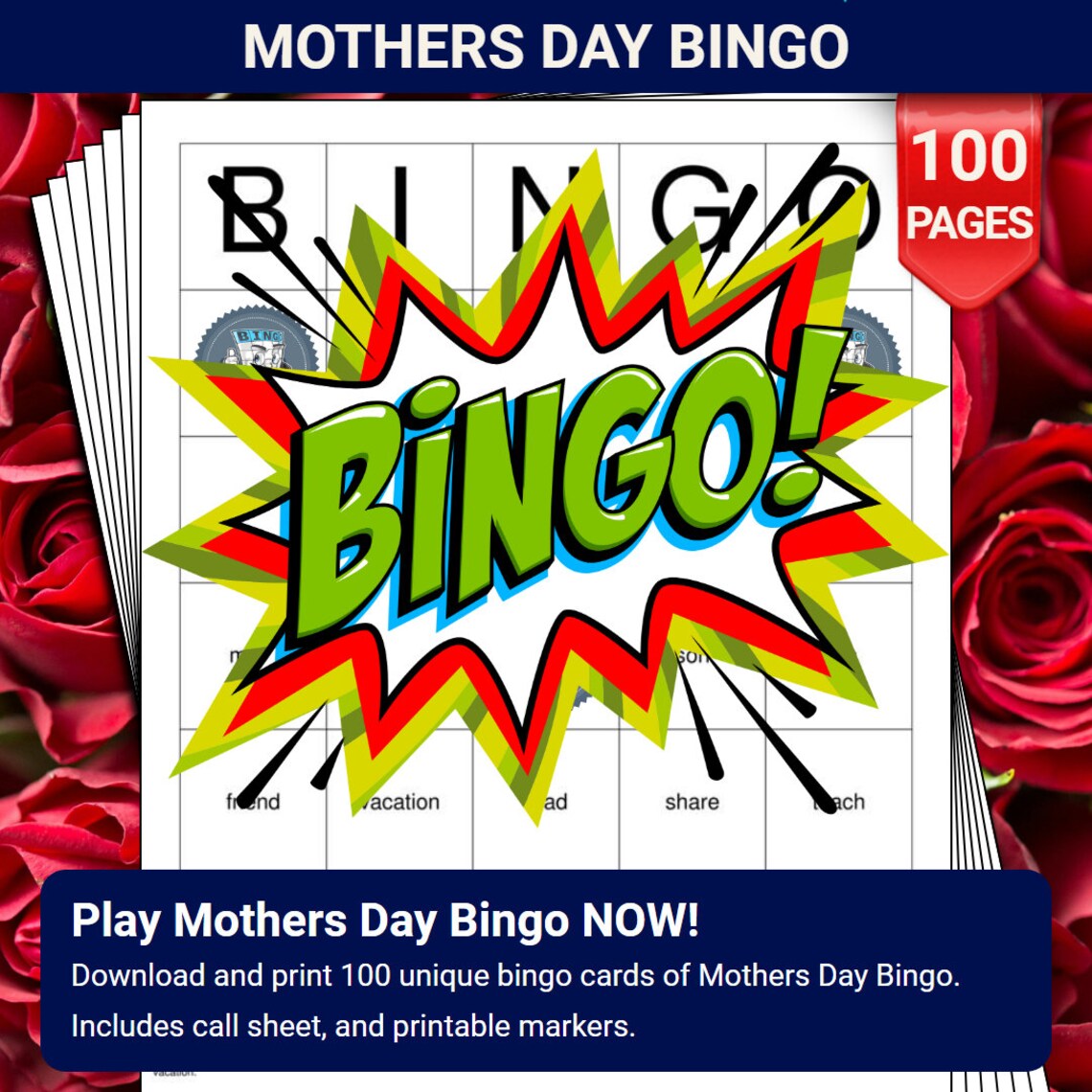 Mothers Day Bingo Cards 100 Pages to Download and Print - Etsy
